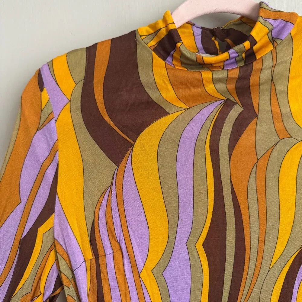 Vintage | Dresses | Vintage 96s Timwear Retro Mod Orange Lavender Long ...